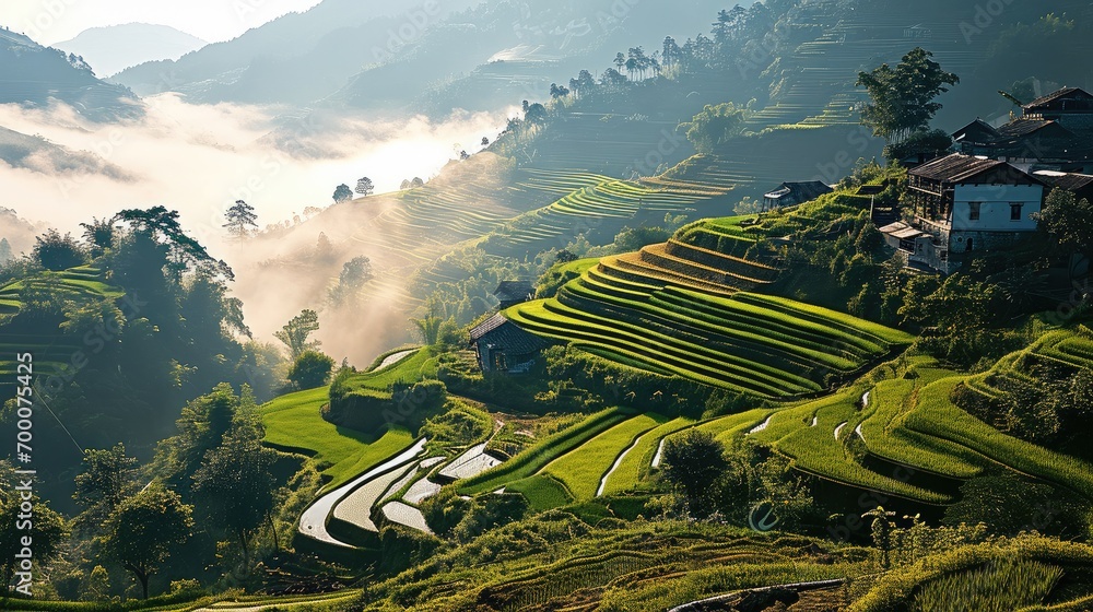 Terraced fields, Paddy fields, Ancient villages shrouded in clouds and ...