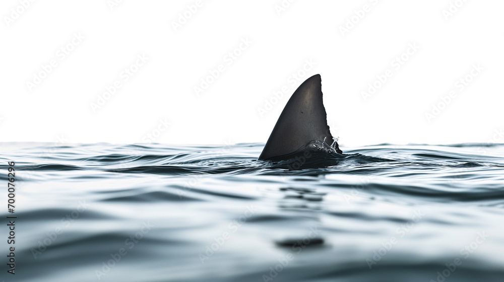 Dorsal shark fin over the water surface isolated on a transparent ...