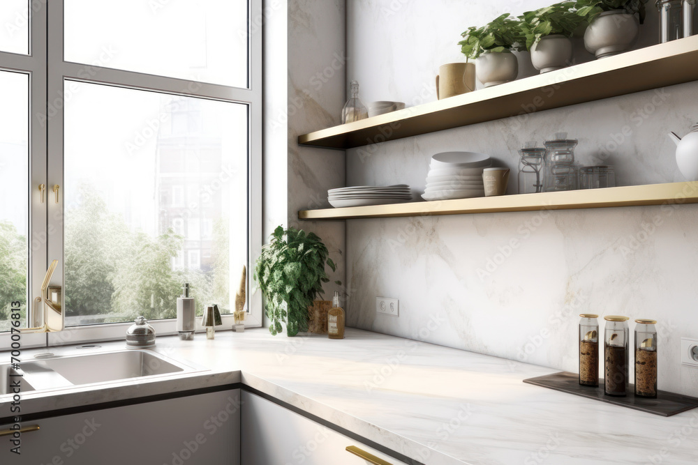 Minimal cozy counter mockup design for product presentation background ...