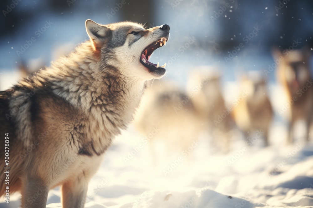 howling wolf pack with dominant male in focus Stock Photo | Adobe Stock