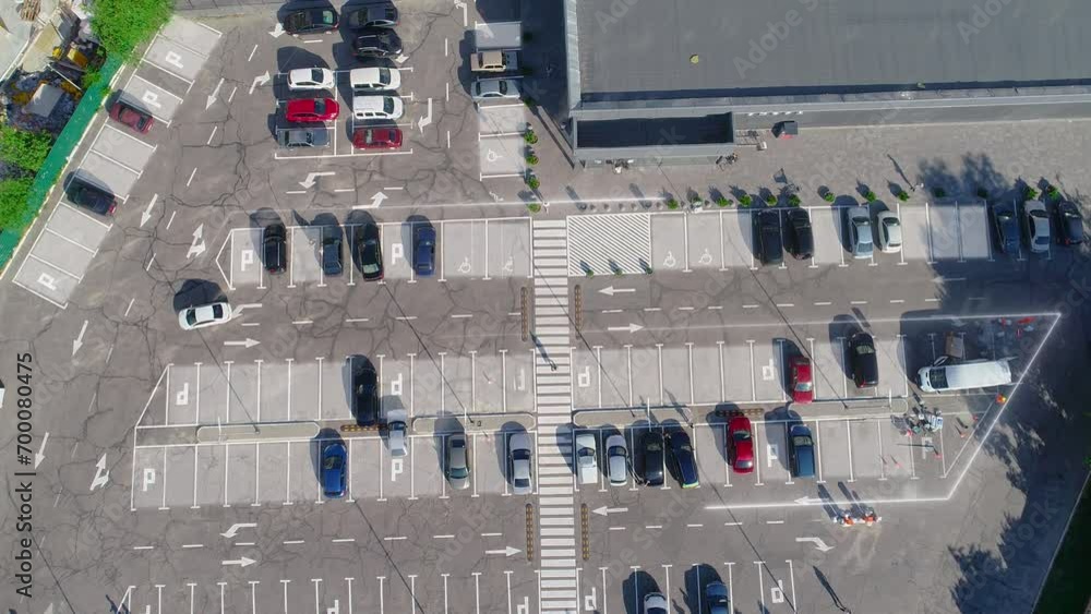 Smart parking top view. Smart parking in the store parking lot. Parking ...