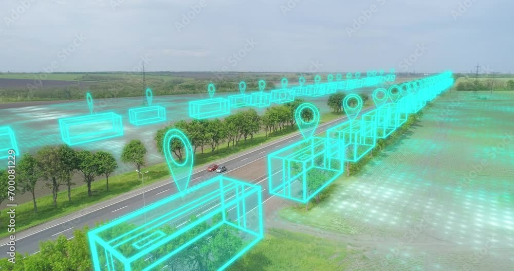 Smart delivery concept. Delivery of goods visualization. The route ...