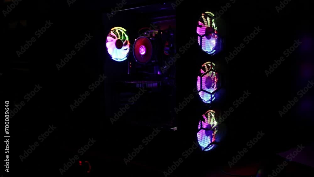 Neon multi-colored cooling cooler in the system unit of a gaming ...