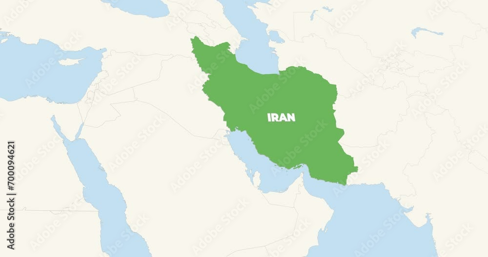 World Map Zoom In To Iran. Animation in 4K Video. Green Iran Territory ...