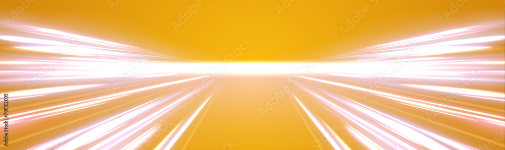 High speed neon light lines in white on a yellow background. Incredible ...