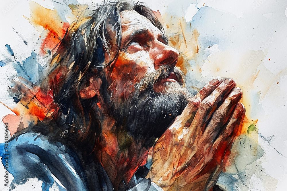 jesus praying, watercolor painting,AI generative Stock Photo | Adobe Stock