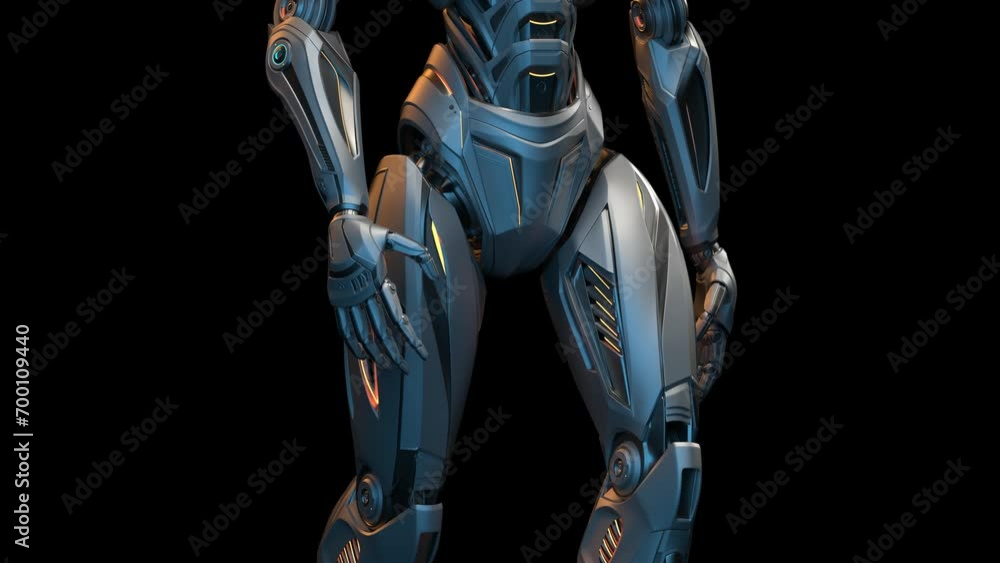 Futuristic robot man walk cycle or humanoid cyborg walking in loop. 3d ...
