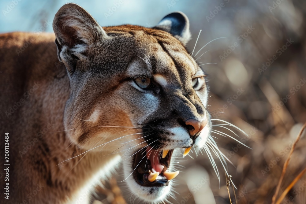 Roaring cougar or mountain lion hunts its prey Stock Photo | Adobe Stock