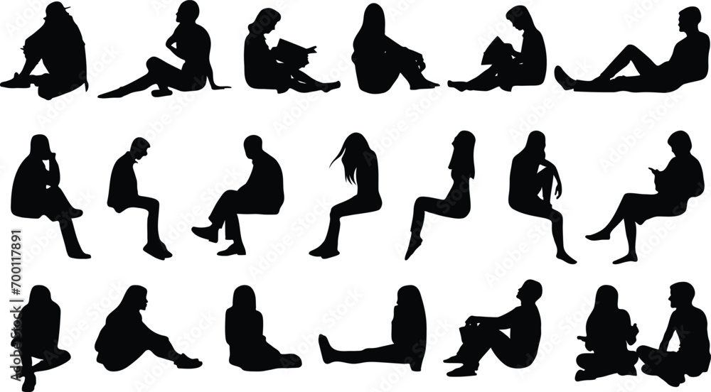 flat silhouettes of sitting people with transparent background, named ...