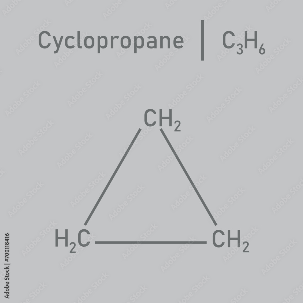 Chemical structure of Cyclopropane (C3H6). Chemical resources for teachers and students. Vector ...