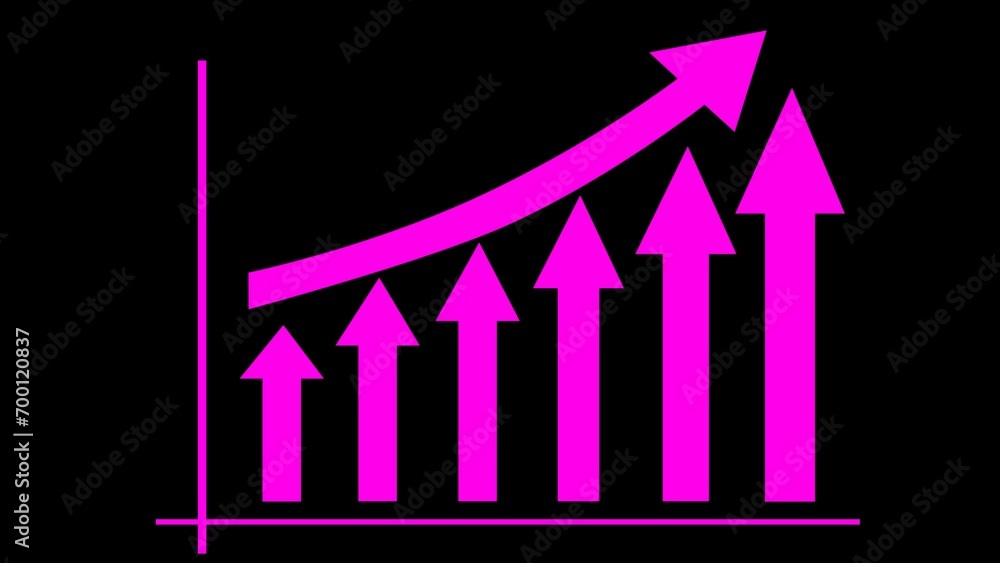 Growth chart icon. Growing graph icon in pink and black background ...