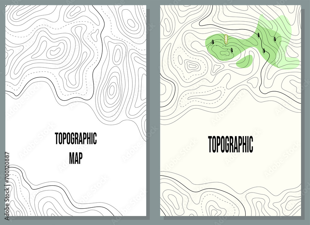 Outline topographic map vertical banner template set Stock Illustration ...
