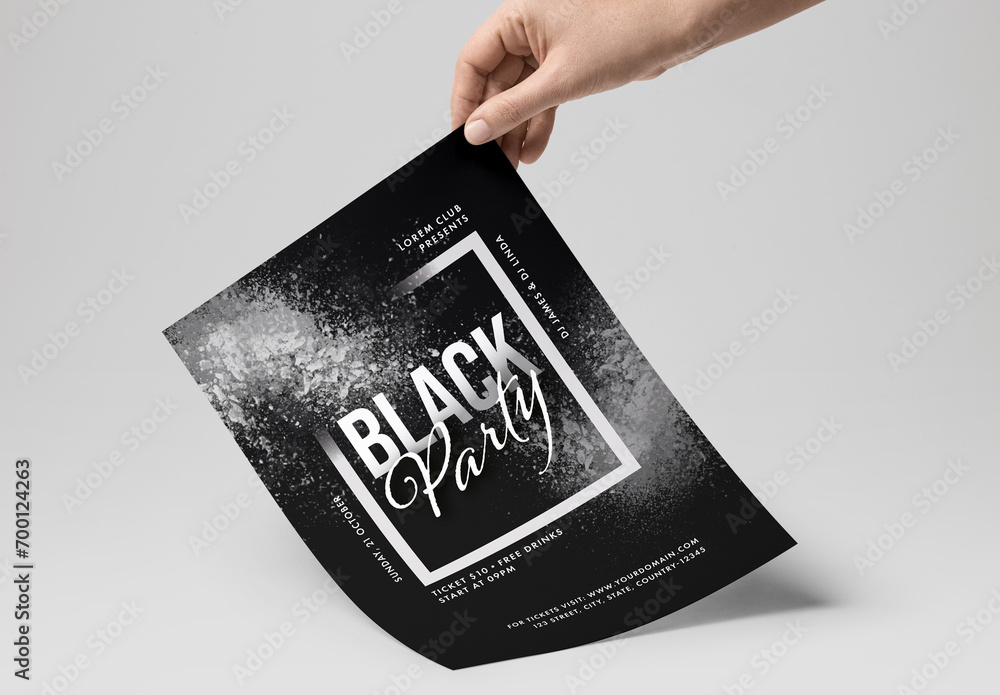 Black Party Flyer or Invitation Card Presenting with Event Details ...