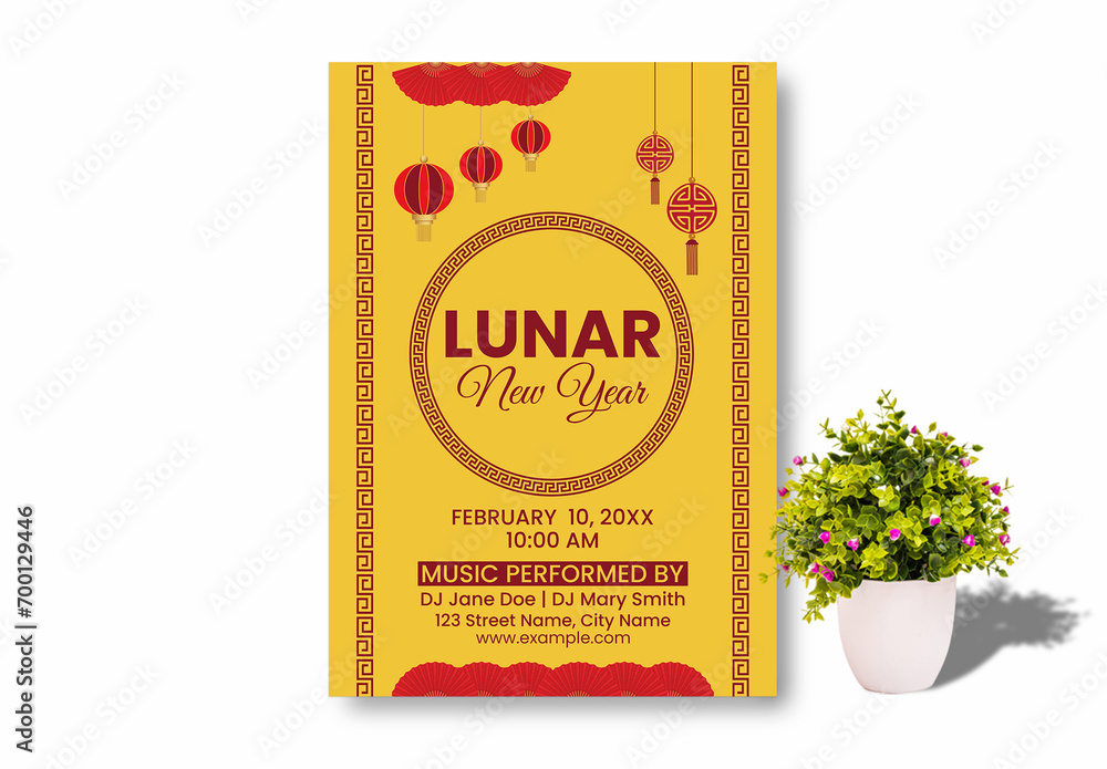 Lunar New Year Party Flyer Layout Stock Template | Adobe Stock