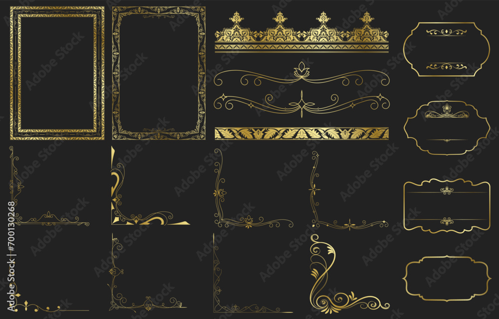 Golden vintage set includes decorative paper frames, text boxes and ...