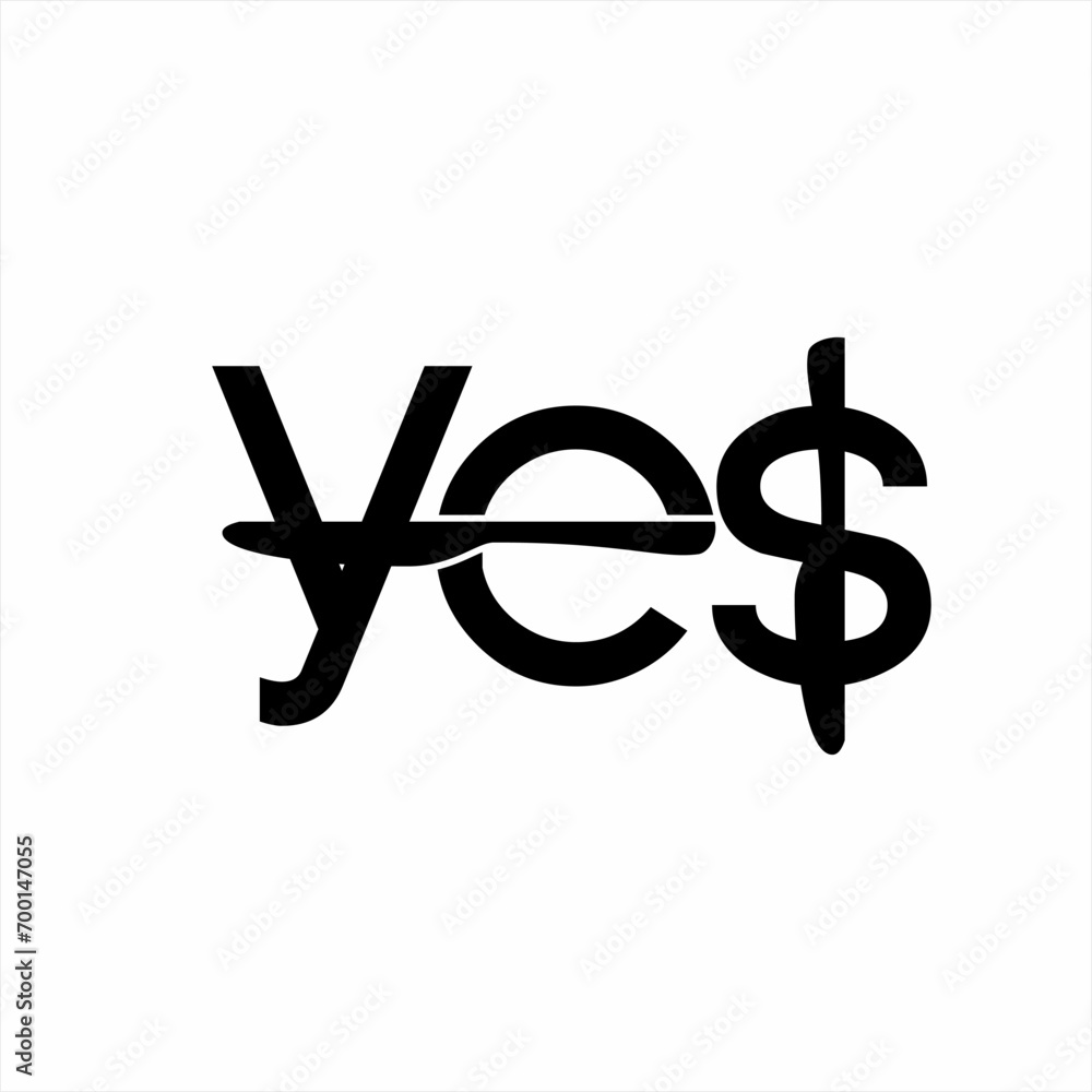 Design of the word "Yes" with a knife element forming a dollar symbol ...