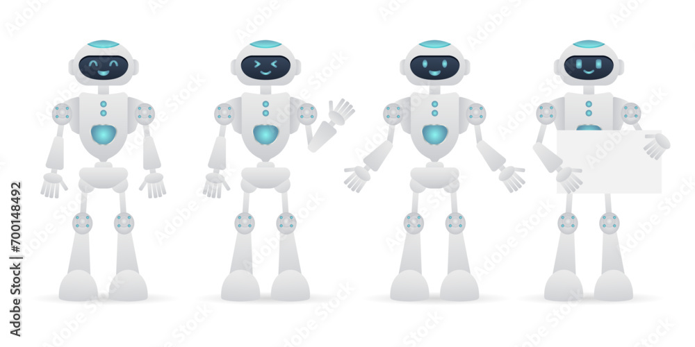 Robot, chat bot neural network, AI servers and robots technology. Set ...