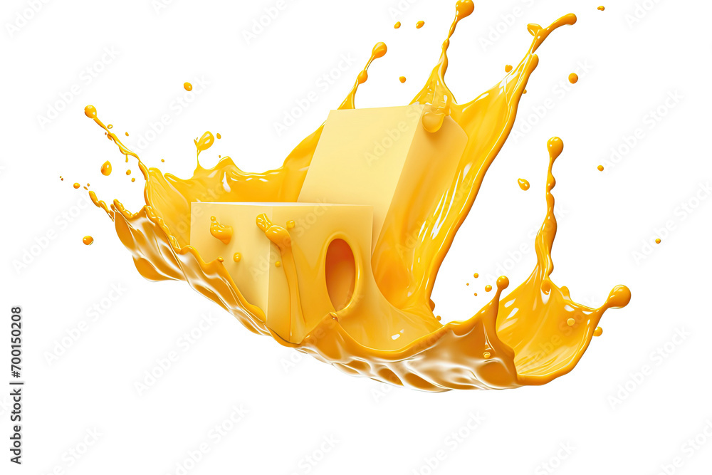 Piece of Cheese with drip and melting sauce splashing isolated on ...