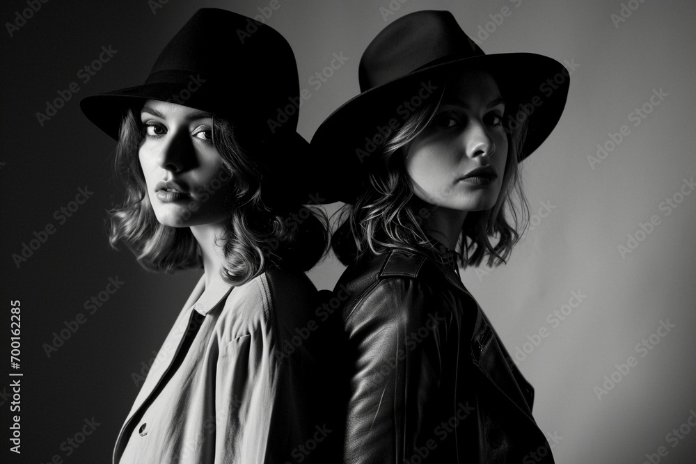 In this visually captivating scene, two attractive models strike a pose ...