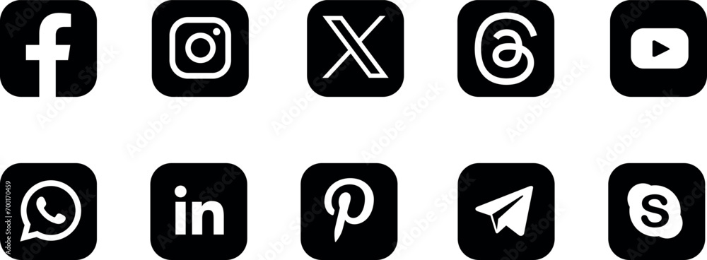 social media icon 2024. X, Threads, Facebook, Instagram, YouTube ...