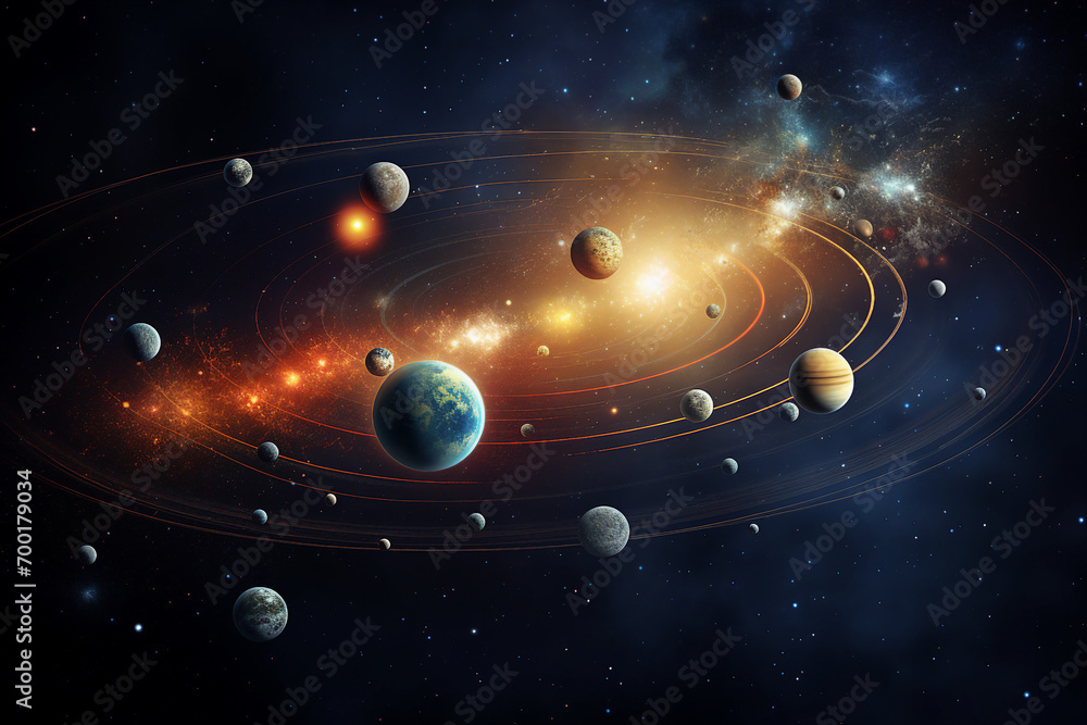 An artist's rendering of a solar system with multiple planets orbiting ...