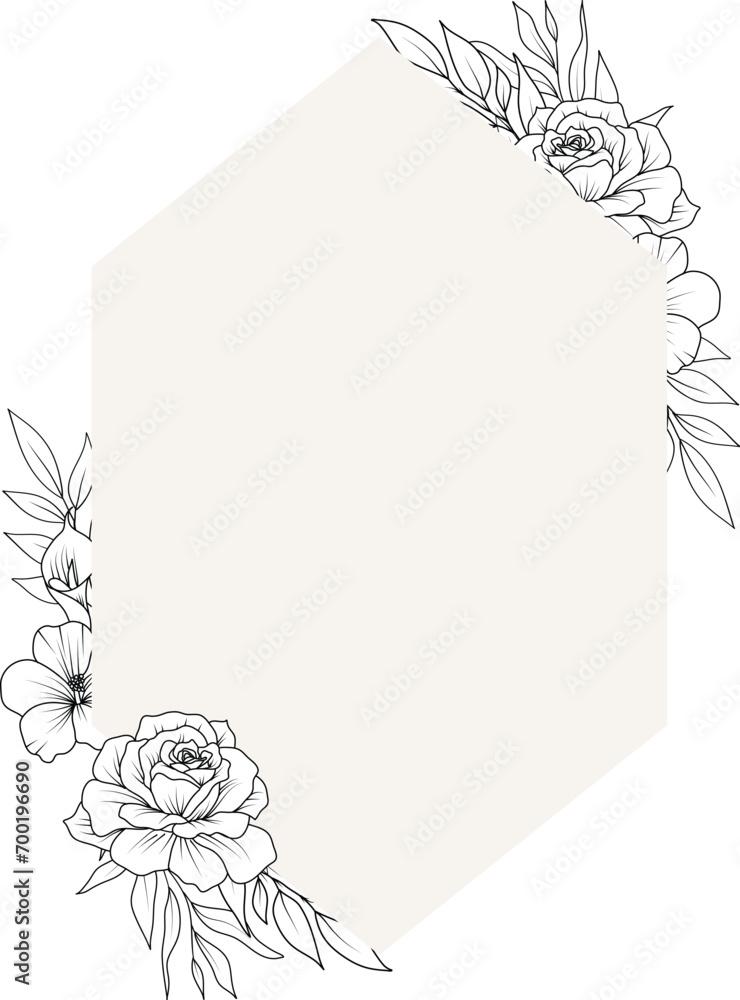 Flower Frame. Hand drawn Botanical vector illustration. Black and white ...