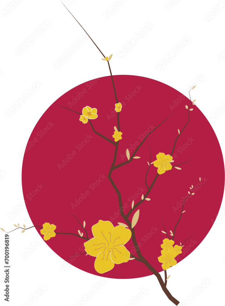 Vetor de Happy Lunar New Year. Ochna integerrima tree branch vector ...