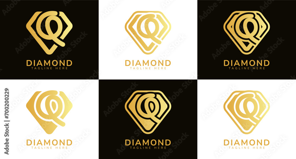 Set of diamond logos with initial letter Q. These logos combine letters ...
