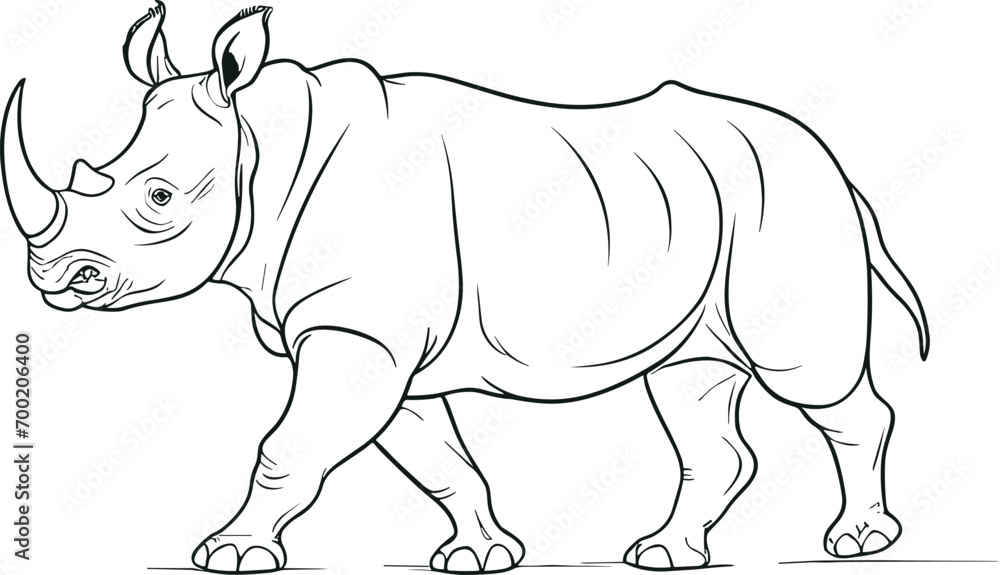 Rhinoceros outline isolated in vector. Cartoon Rhino outline on white ...