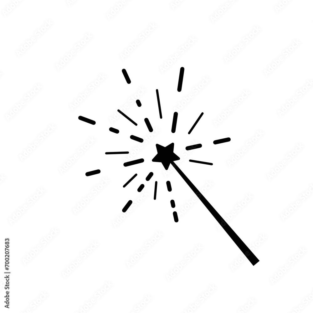 Magic wand with star. Wizard tool. Miracle symbols and Wizard stick ...