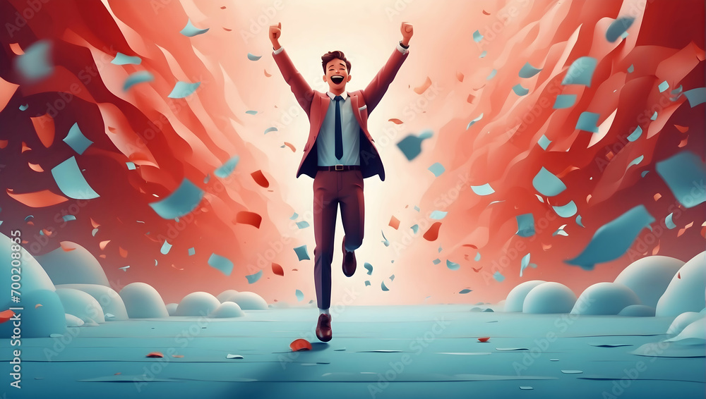 Excited young man visuals, winning the coveted illustrations ...