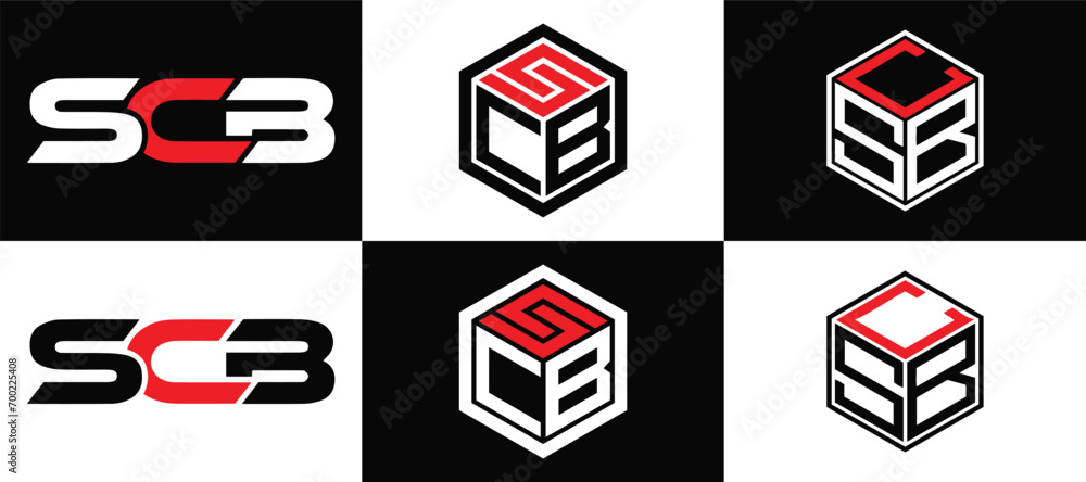 SCB letter logo design in five style. SCB polygon, circle, triangle ...