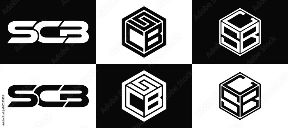 SCB letter logo design in five style. SCB polygon, circle, triangle ...