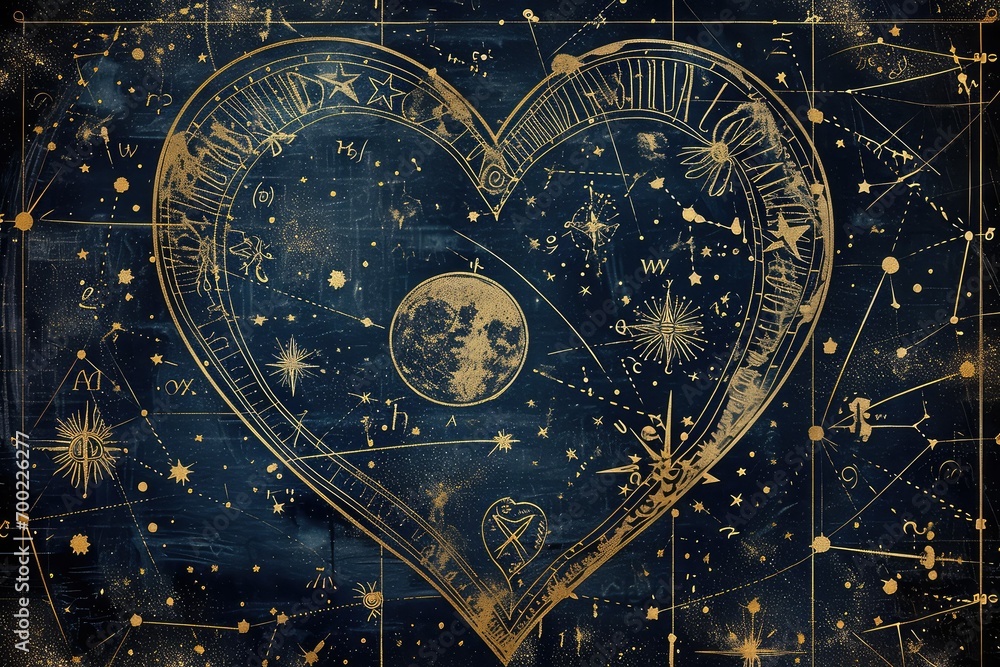 Foto de Heart-shaped constellation map with ancient symbols and star ...