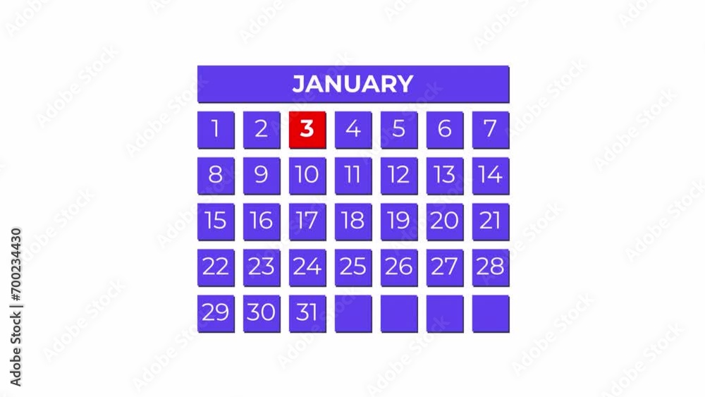 3rd January calendar icon animation. Alpha matte with transparent ...