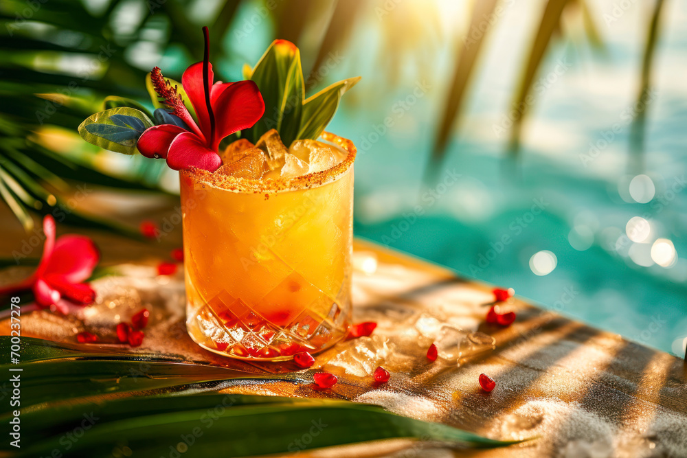 Tropical Mai Tai paradise, a vibrant composition featuring a Mai Tai ...