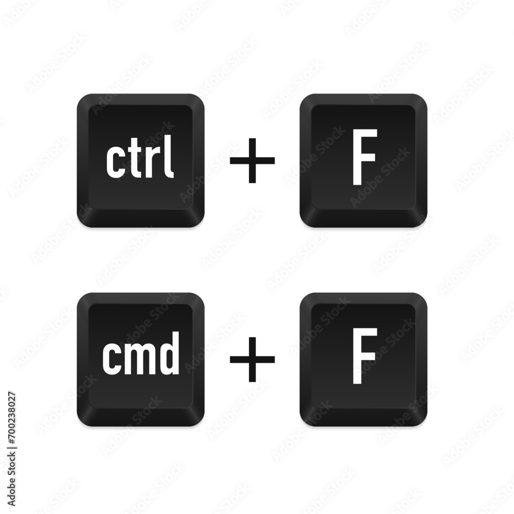 Ctrl F and Cmd F keyboard shortcut keys for find concept. Command set icons. Ctrl F icon in dark ...