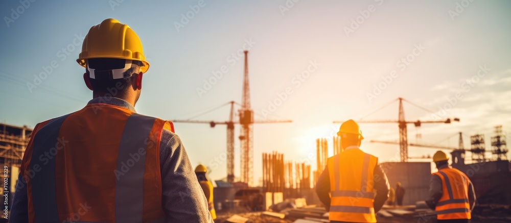 Collaborative civil engineers and construction workers ensure project ...