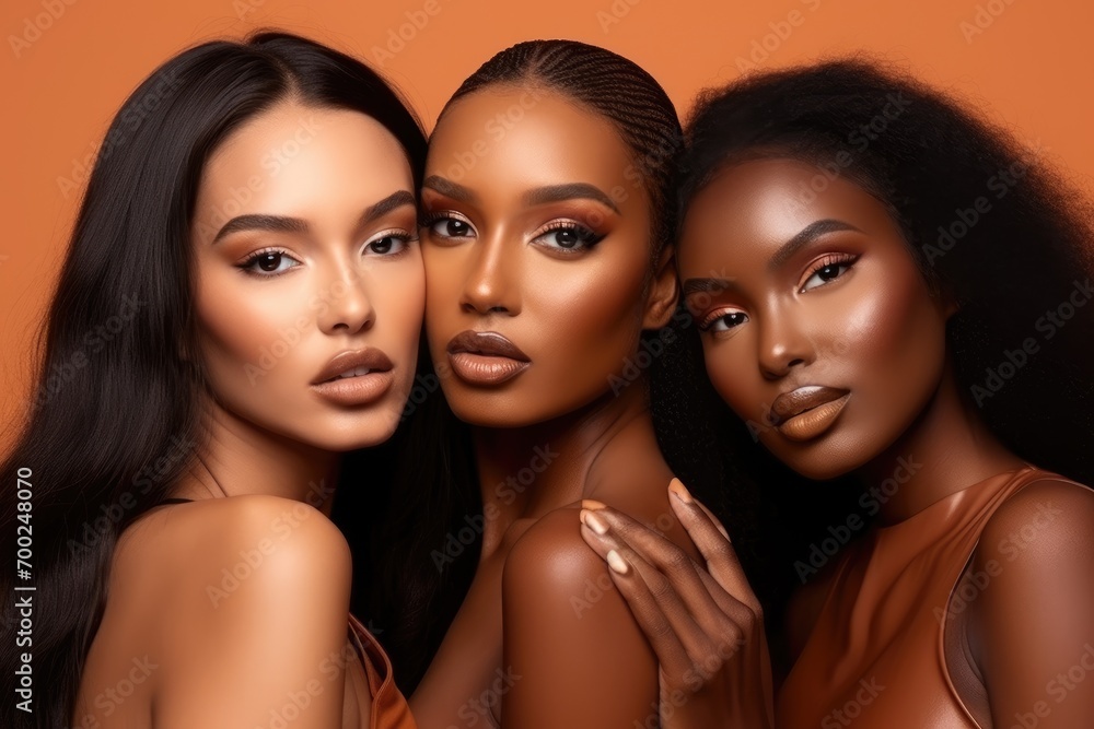 Rich melanin dark-skinned women with different hair types, long eyelash ...