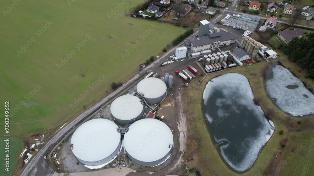 biogas production, biogas plants, bioenergy,aerial panorama landscape view of bio gas production ...