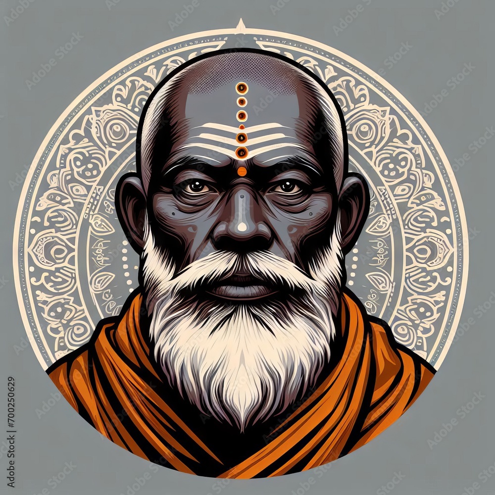 A portrait of an old man with a white beard and a receding hairline. He ...