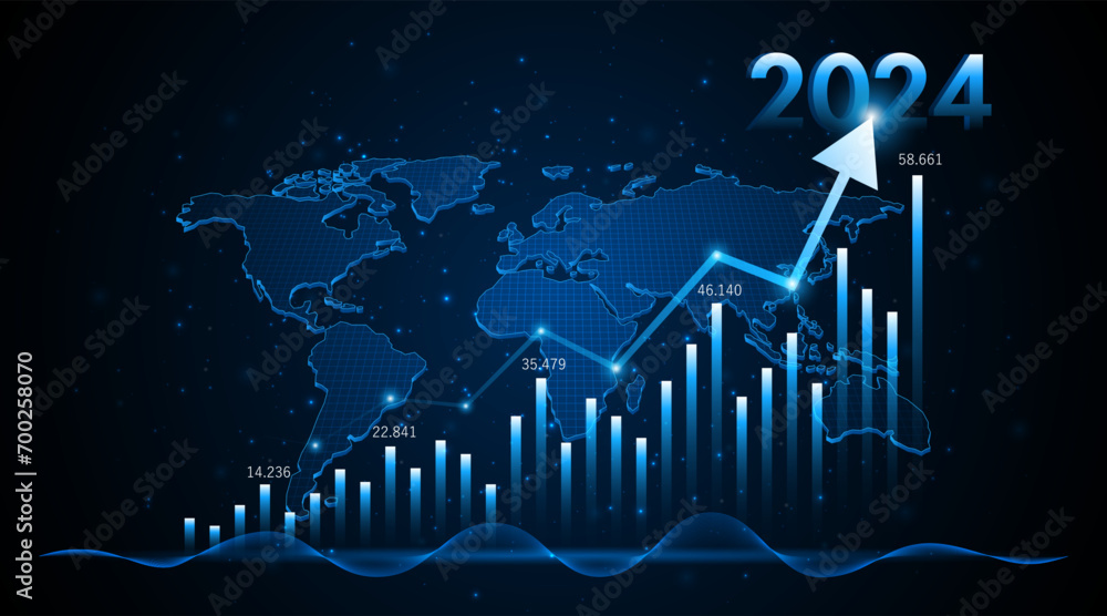 Arrow pointing upwards for future company growth in 2024. Stock market ...
