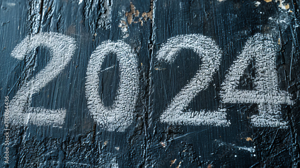 2024 date handwritten in a chalk writing text script on a wooden black ...