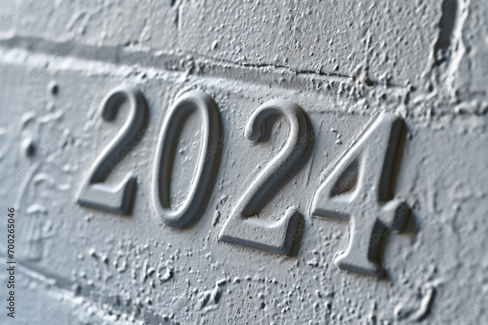 2024 date text on a distressed white wall background for a calendar ...