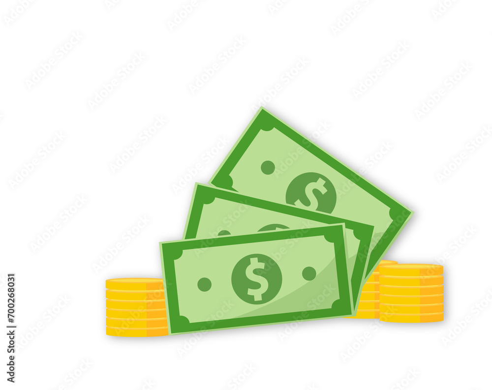 Money bank sign dollar bill banknotes, coin piles, tranperancy ...