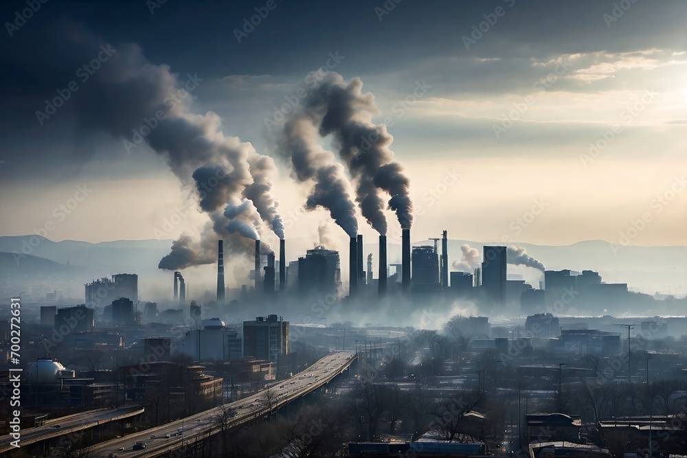 Urban City Air Pollution. Greenhouse Gases. Urban Area With Visible Air ...