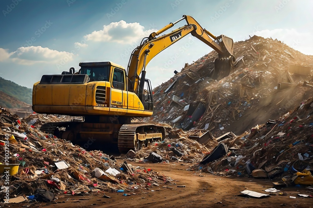 Bulldozer Sorts Waste at the Garbage Dump. Environmental Impact of ...