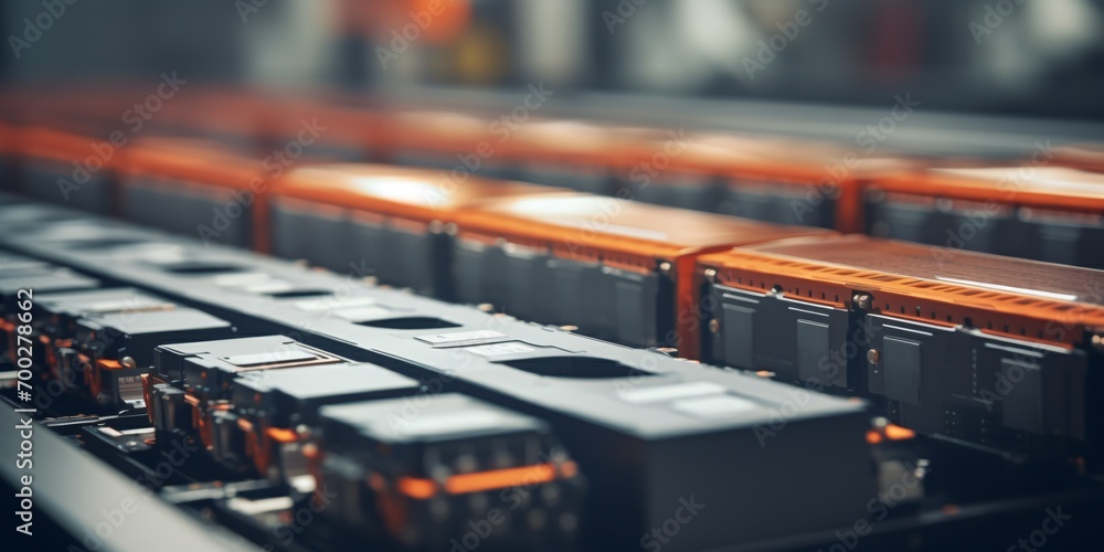 Production of high-voltage battery cells for electric cars. Stock Photo ...