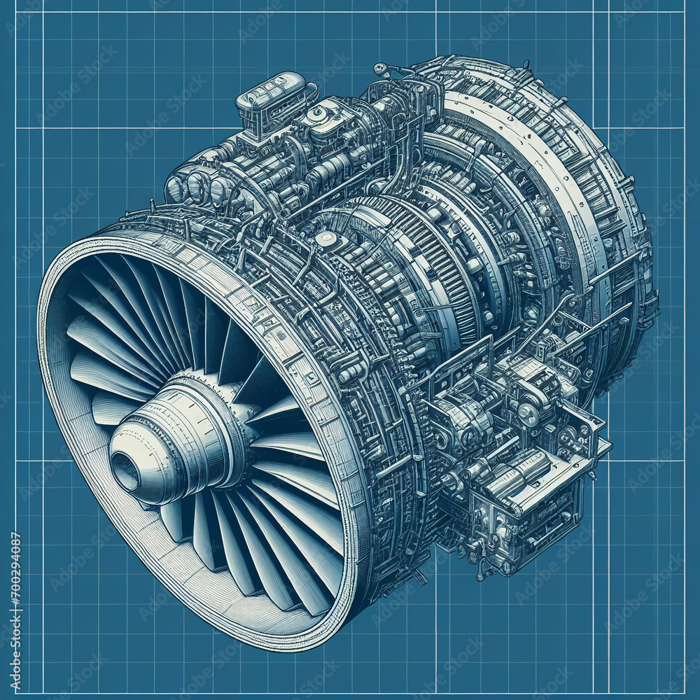 engine 3d xray blue transparent,illustration of turbofan engine for ...