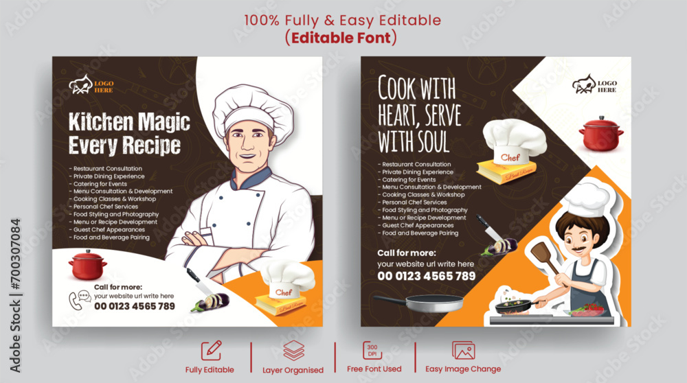 Editable online cooking class and chef hiring social media post, banner ...